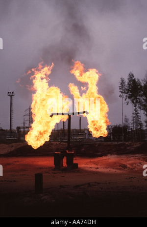Natural Gas flaring at the Priobskoye field in Western Siberia 100km ...
