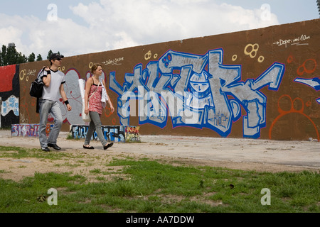 Graffiti wall at Mauerpark, Berlin. Paintings of clack heroesMalcolm X ...