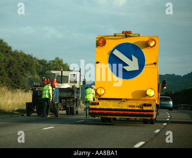 Roadworks lane closure on motorway in UK england united kingdom britain ...