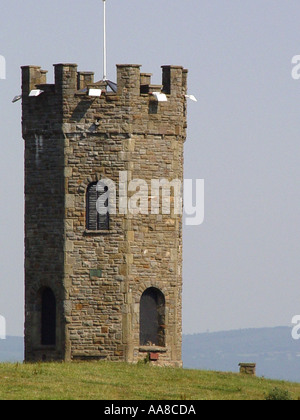 Historical Folly Tower overlooking rural Monmouthshire and the town of ...