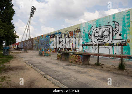 Graffiti wall at Mauerpark, Berlin. Paintings of clack heroesMalcolm X ...