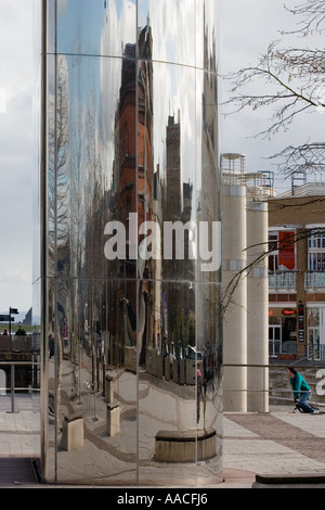 Water feature with fountain in Cardiff Bay with the world class Wales ...
