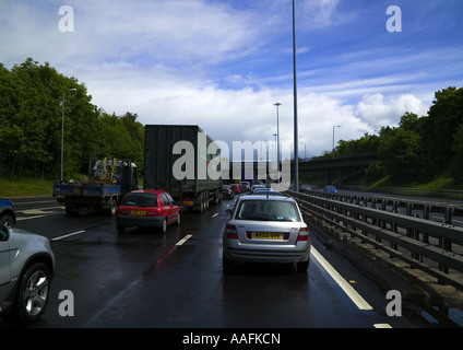 A traffic jam on the M8 Motorway and Kingston Bridge approach roads in ...