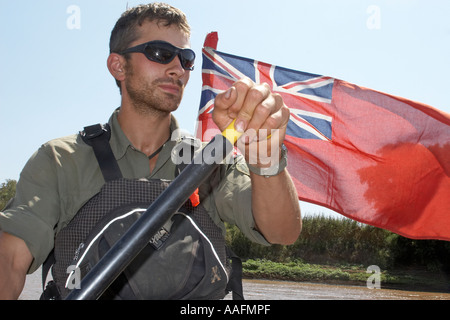 James Tiernan with Union Jack flag white water rafting on Blue Nile ...