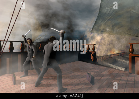 Pirates fighting aboard ship Stock Photo - Alamy
