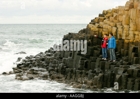 basalt pillars at Giants Causeway in County Antrim in Northern Ireland ...