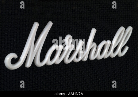 Marshall amplifier logo white plastic script on black cloth gold Stock ...