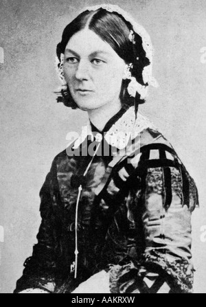 Florence Nightingale (1820-1910), the founder of modern nursing, in a c1856 photograph by ...