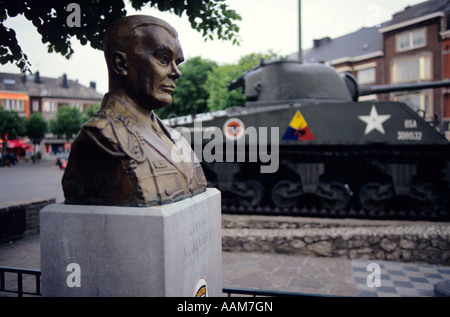 A Sherman tank and the General McAuliffe memorial pictured on the ...