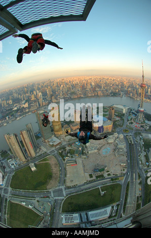 BASE Jump in Shanghai at sunrise Stock Photo - Alamy