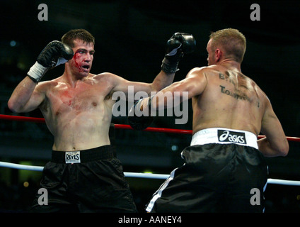 A cut and bleeding boxer in the ring Stock Photo - Alamy