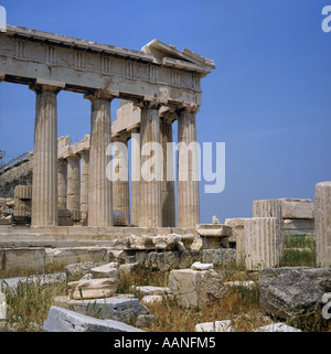 Huge doric columns of the Parthenon on the Acropolis at Athens. Considered to be the most ...