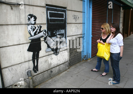 Banksy ATM stencil, Exmouth market, London Stock Photo - Alamy