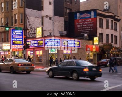 Chicago, Illinois, USA. Currency exchange business with a corner ...