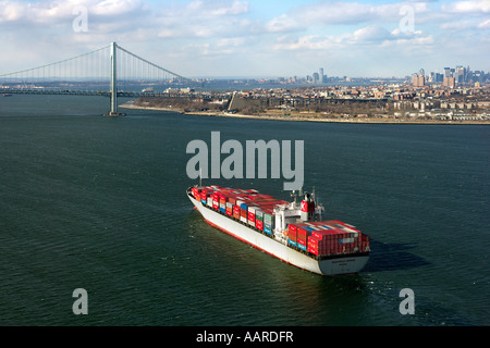 Container ship entering new York Harbor with tanker in background Stock ...