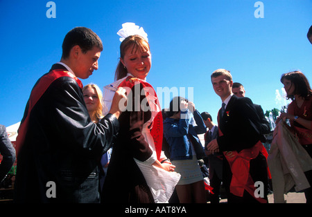 High school graduates meet up in Kaliningrad s central square Stock ...