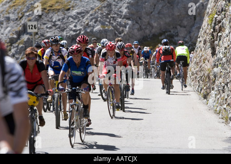 Cyclists during the annual Stelvio Bike day, at the mountain pass of ...