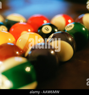 Close up of billiard balls in triangle shape. This is 8 Ball Pool sport ...