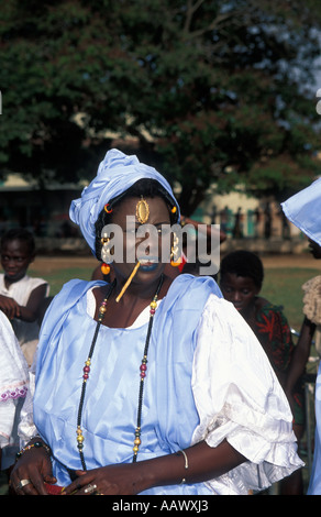 Wolof woman wearing a traditional blue dress, Banjul, the Gambia Stock ...
