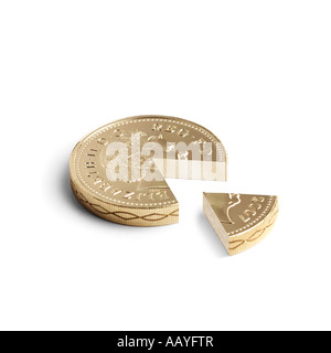 Pound coin with segment cut out on financial pages of newspaper Stock ...