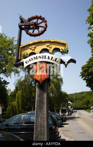 Traditional English village sign at Gomshall, Surrey, England, UK Stock ...
