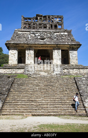 Mexico, Palenque -Tourists visiting the Maya pyramid of Palenque in the ...