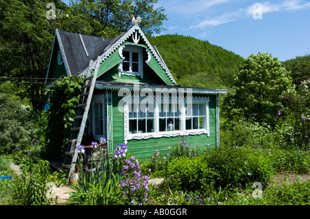 Traditional Russian dachas in the countryside of Sakhalin Island in ...