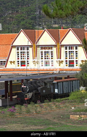 Old French colonial Cremaillere railway station Dalat south east ...