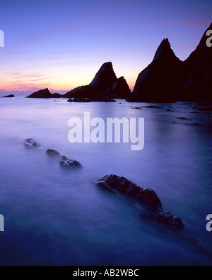 Westcombe Beach after sunset South Devon, with blue purple glow ...