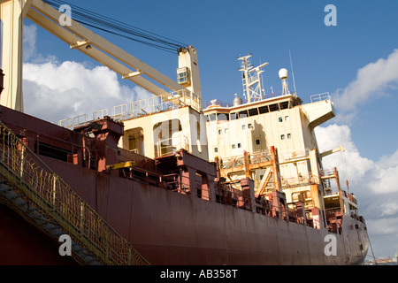 Container ship in port, strong fog. Foggy weather. Bad visibility Stock ...