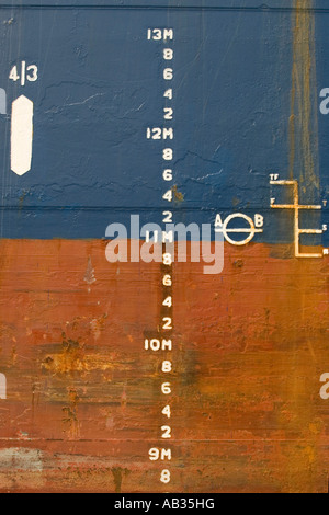 Draught line markings on a ship, Scilly Isles, UK Stock Photo - Alamy