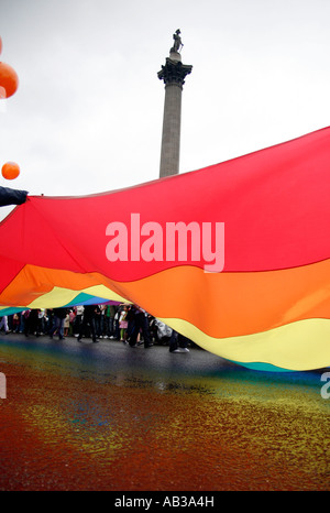 The Rainbow flag passing Trafalgar Square at the 2007 London Gay Pride ...