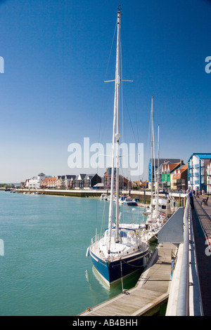 Moored pleasure boats Littlehampton Harbour West Sussex England Britain ...