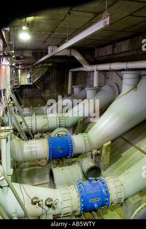 Huge intake trunk lines bring waste water into a water treatment plant ...