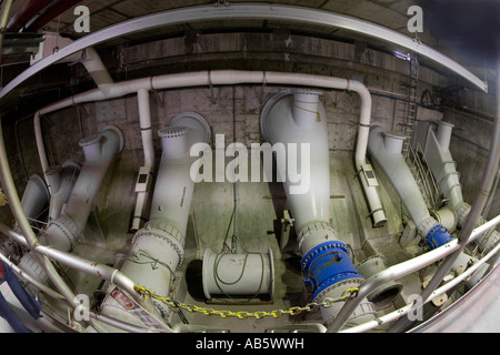 Huge intake trunk lines bring waste water into a water treatment plant ...