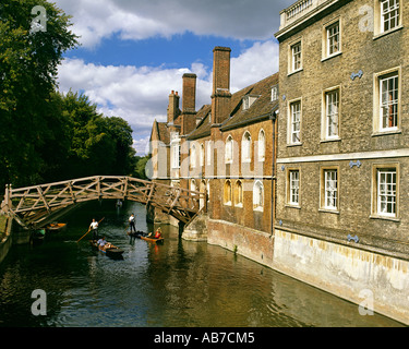 Mathematical Bridge in Cambridge seen over a pristine lawn on a bright ...