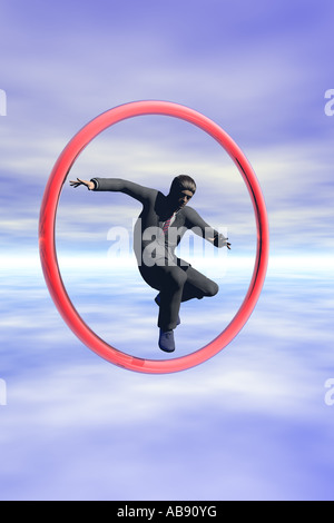 Business man jumping through a hoop Stock Photo - Alamy