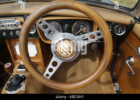 Wooden steering wheel of Vintage British car Austin Healey Stock Photo ...