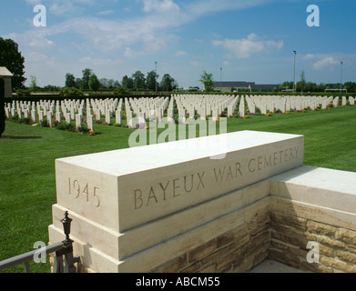 The entrance to The Bayeux war cemetery with rows of grave markers behind. Bayeux, France Stock ...