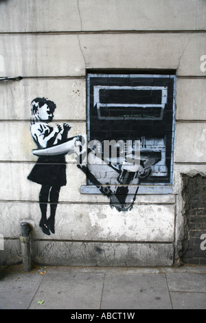 Banksy ATM stencil, Exmouth market, London Stock Photo - Alamy