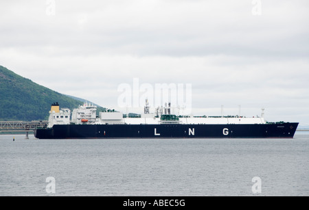 LNG tanker Granosa moored at jetty beside LNG Export terminal at ...