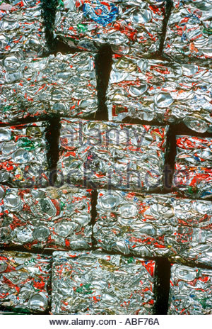 Crushed aluminum cans ready for recycling are packed in bales Stock ...