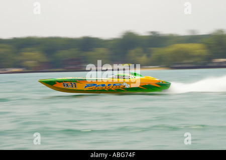 Power boat racing is held on the St Clair River at St Clair Michigan ...