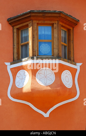 Engadine house with bay and decorated with Sgraffito ornaments, Samedan ...