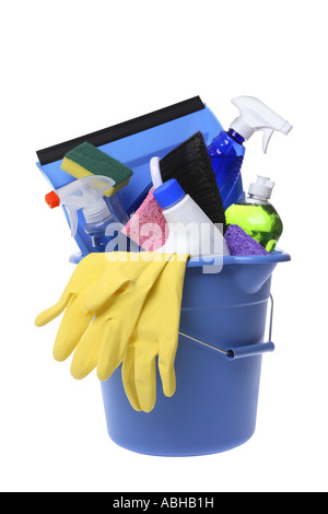 yellow bucket with cleaning supplies Stock Photo - Alamy