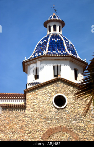 Our Lady of Solace Church with blue tiled domes and blue sky in old ...
