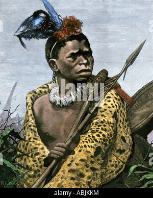 Young African Bantu warrior with spear and shield. Culture and history ...