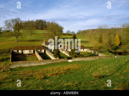 Old farmhouse with walled yard near Stourton on the Dorset-Wiltshire ...