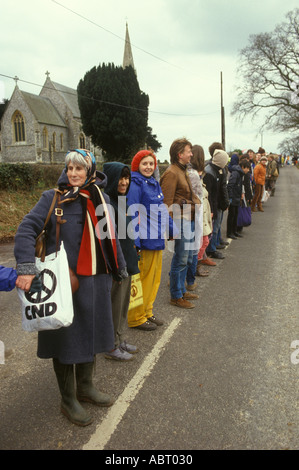 CND 1980s UK. Protesters form a human chain along the so called ...
