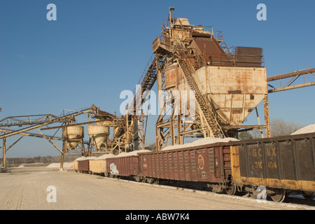 Freight gondola cars for limestone loading stand at factory Stock Photo ...